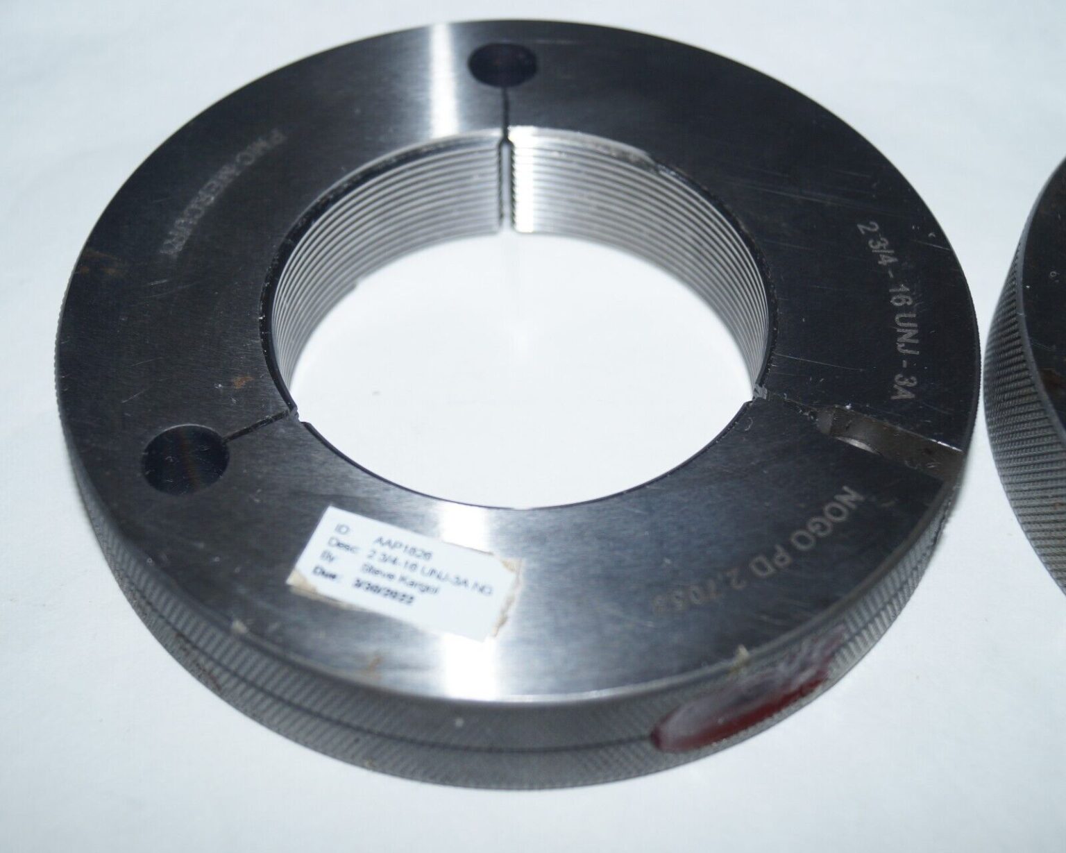 2-3/4"-16 UNJ-3A Thread Ring Gage Set Go: 2.7094 NoGo: 2.7053 ...